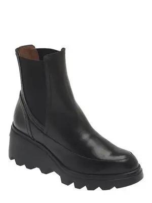 WONDERS Platform Wedge Chelsea Boot - Black Leather