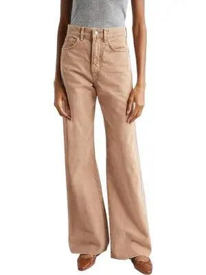 Veronica Beard Taylor High Waist Wide Leg Jeans - Tan Sierra