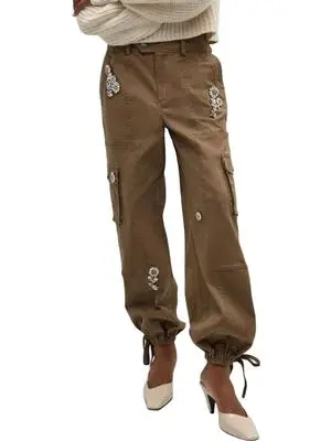 Cinq À Sept Crystal-embellished Cargo Pants - Olive