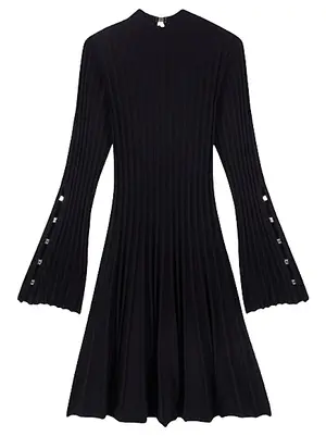 Maje Flared-cuff Long-sleeve Mini Dress - Noir / Gris