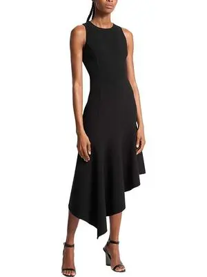 Michael Kors Michael Kors Collection Barathea Sleeveless Wool Blend Asymmetrical Midi Dress Black