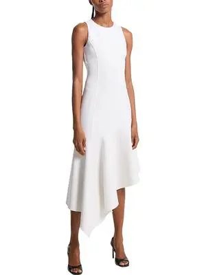 Michael Kors Michael Kors Collection Barathea Sleeveless Wool Blend Asymmetrical Midi Dress Ivory-0