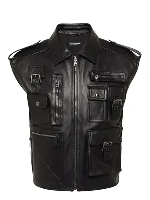 Dolce & Gabbana Pocket-detail Leather Biker Jacket - Black