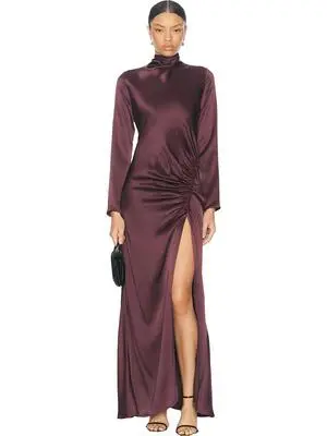Lapointe Satin Bias Tab Slit Gown - Mulberry