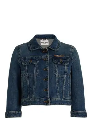 Miu Miu Cropped Stretch-denim Jacket - Medium Wash