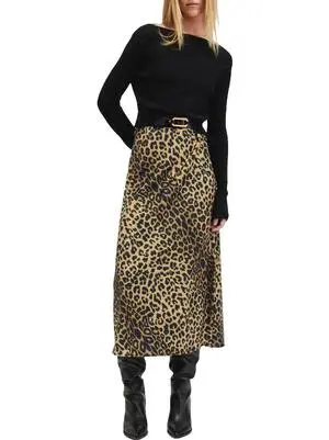 ALLSAINTS AllSaints Ribbed Cropped Sweater And Leopard Print Midi Slipdress Set