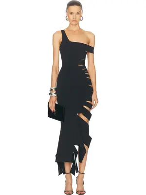 MUGLER Cut Out Midi Dress - Black