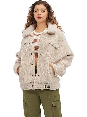 Pink UGG® Frankie Short Trucker Jacket White,ivory