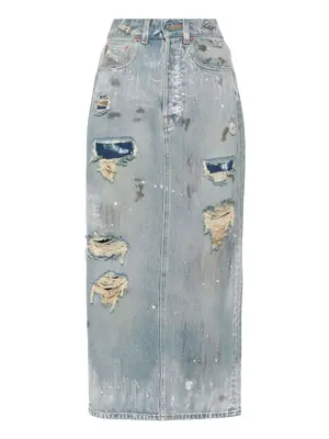 Vetements Distressed-effect Denim Midi Skirt - Blue