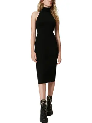 TWINSET Halterneck Rib-knit Midi Dress - Black