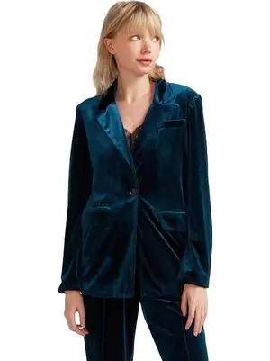 BELLE & BLOOM Eternity Velvet Blazer - Dark Teal