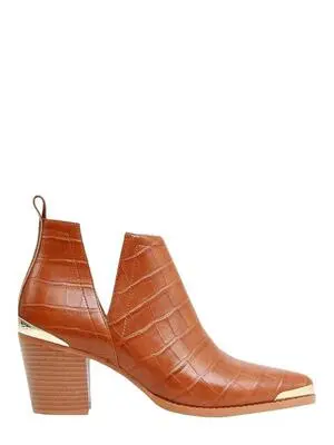 BELLE & BLOOM Austin Croc Embossed Ankle Boots Camel