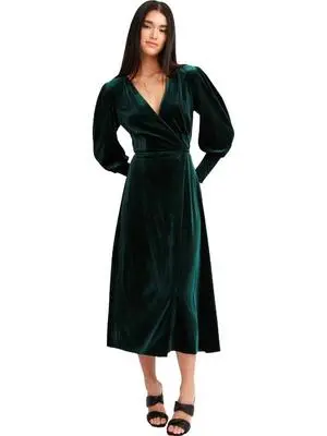 BELLE & BLOOM Current Mood Velvet Wrap Dress - Dark Green