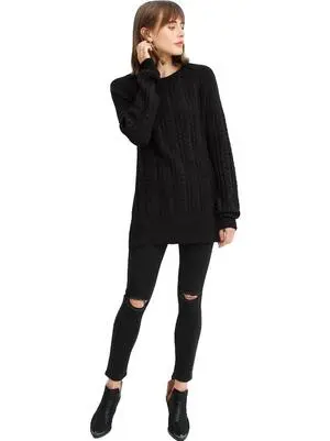 BELLE & BLOOM Cable Knit Jumper With Slit - Black