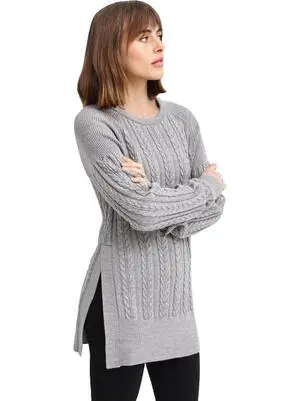 BELLE & BLOOM Cable Knit Jumper With Slit - Grey Marle