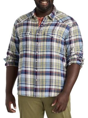 Lucky Brand Big & Tall Indigo Plaid Western Sport Shirt - Multi