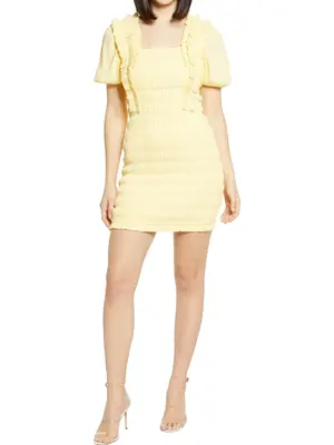 Endless Rose Smocked Puff Sleeve Dress - Yellow