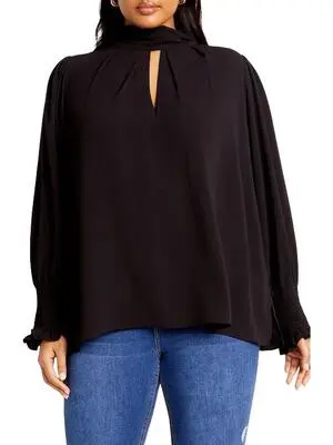 City Chic Iris Keyhole Blouse - Black