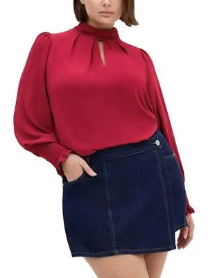 City Chic Iris Keyhole Blouse - Ruby
