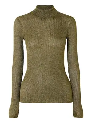 Isabel Marant Jaelis Metallic Ribbed-knit Turtleneck Sweater - Green