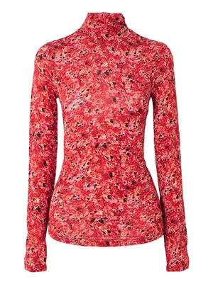 Isabel Marant Joyela Printed Turtleneck Top - Red