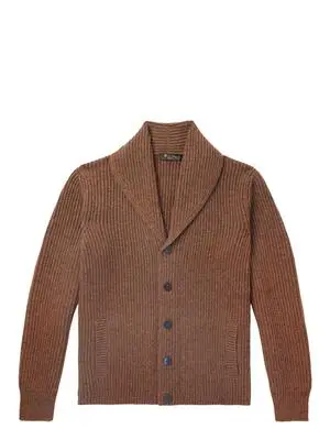 Loro Piana Shawl-collar Ribbed Wool Cardigan - Brown