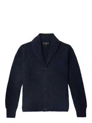 Loro Piana Shawl-collar Ribbed Wool Cardigan - Blue