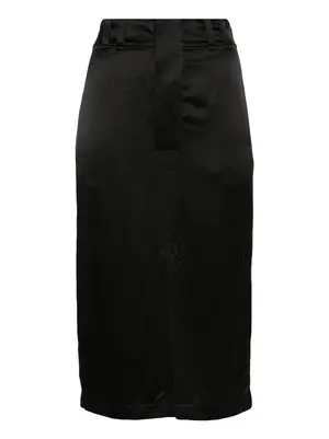Saint Laurent Silk Crepe De Chine Midi Skirt - Black