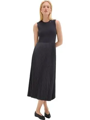 Theory Pleated Combo Midi Dress - Charcoal Melange