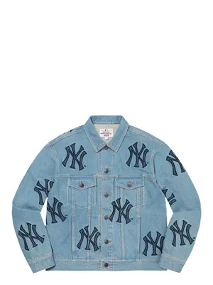 Supreme X New York Yankees Denim Trucker Jacket - Blue