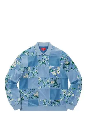 Supreme Floral Patchwork Velour Long-sleeve Polo - Blue