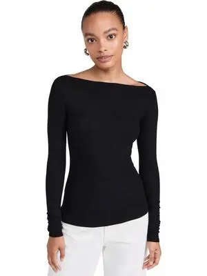 Enza Costa Silk Knit Boat Neck Top - Black