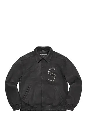 Supreme Pebbled Leather Varsity Jacket - Black