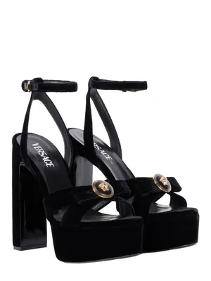 Versace Medusa Velvet Platform Sandals - Black