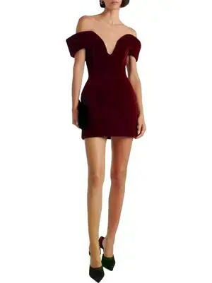 David Koma Off-shoulder Velvet Mini Dress - Burgundy