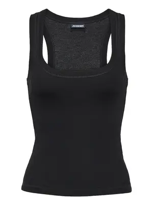 Jacquemus Le Debardeur Gros Grain Cotton Tank Top - Black