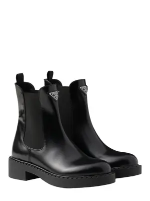 Prada Brushed Leather Chelsea Boots - Black