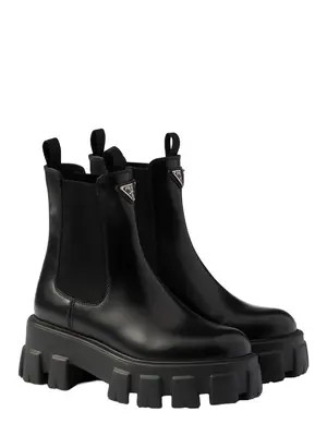 Prada Monolith Leather Chelsea Boots - Black