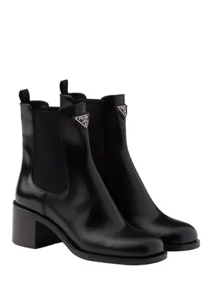 Prada Brushed Leather Chelsea Boots - Black
