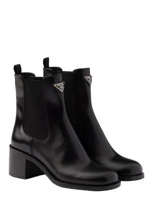 Prada Brushed Leather Booties - Black