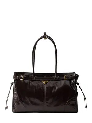 Prada Bonnie Large Leather Handbag - Dark Brown