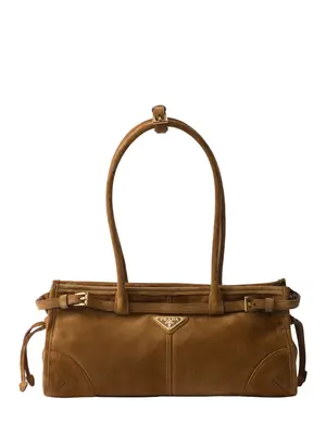 Prada Bonnie Medium Suede Handbag Cinnamon