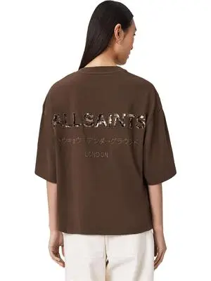 ALLSAINTS Amelie Sequined Oversized T-Shirt Brown