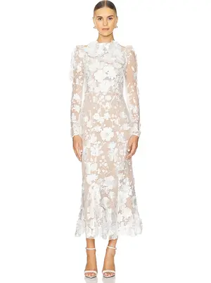 ELLIATT Xandra Embroidered Midi Dress - Ivory