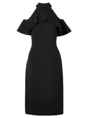 Michael Kors Cold-shoulder Ruffled Midi Dress - Black