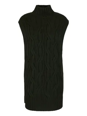 Autumn Cashmere Cable-Knit Turtleneck Vest Forest Green