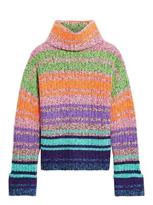 Autumn Cashmere Striped Cashmere Turtleneck Sweater - Bright Orange