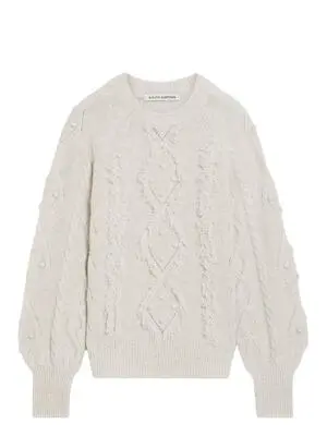 Autumn Cashmere Pompom-embellished Cable-knit Cashmere Sweater - Ecru