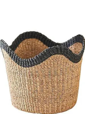 Anthropologie Genevieve Scalloped Woven Bin - Blue