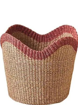 Anthropologie Genevieve Scalloped Woven Bin - Pink